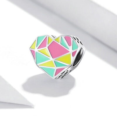 Geometric Patterns Heart Charm - Silver Charms Store